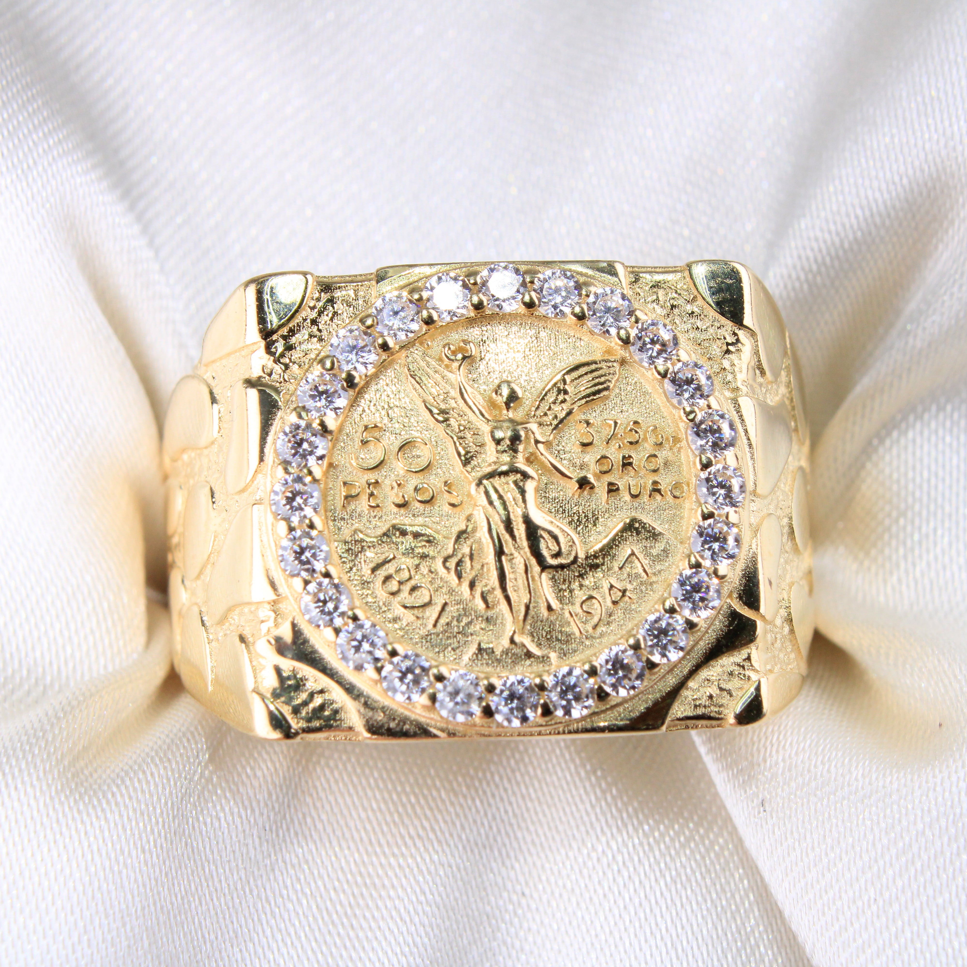 14K Yellow Gold Centenario CZ Men's Ring