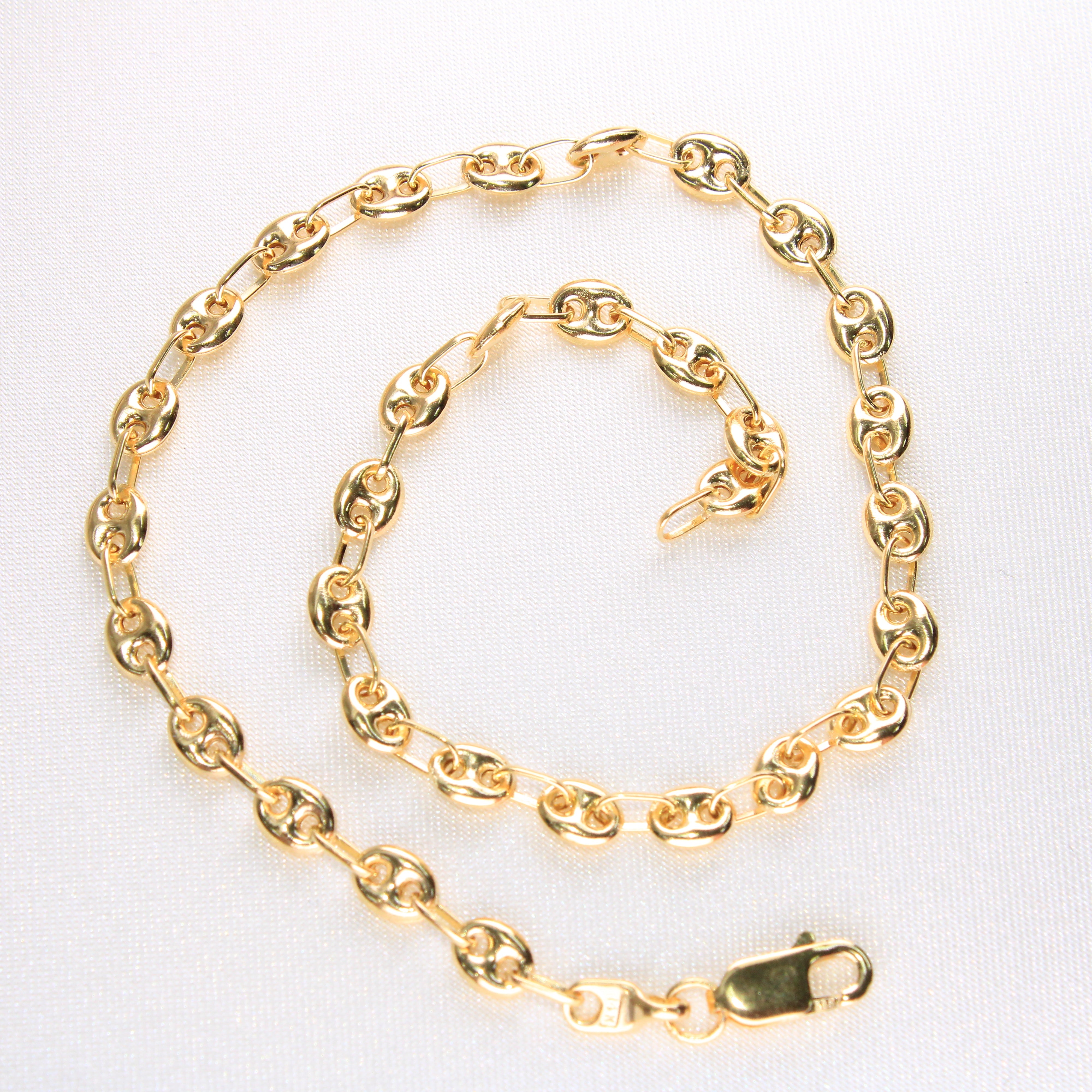 14k-gold-gucci 14K Yellow Gold Gucci Puff Link Anklet 4mm 10in Type–14